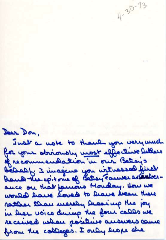 Letter to Don Gordon from parent E. Fauver, Abbot Academy, April 30 ...