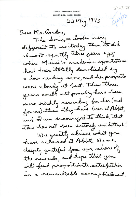 Letter to Don Gordon from parent John Kessler, Abbot Academy, May 23 ...