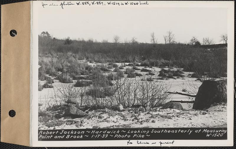 Robert Jackson, looking southeasterly at measuring point and brook ...