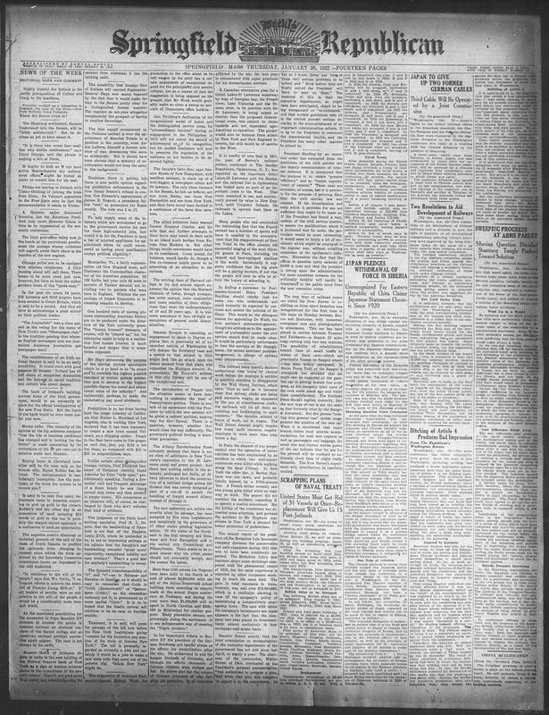 Springfield Weekly Republican. January 26, 1922 - Digital Commonwealth