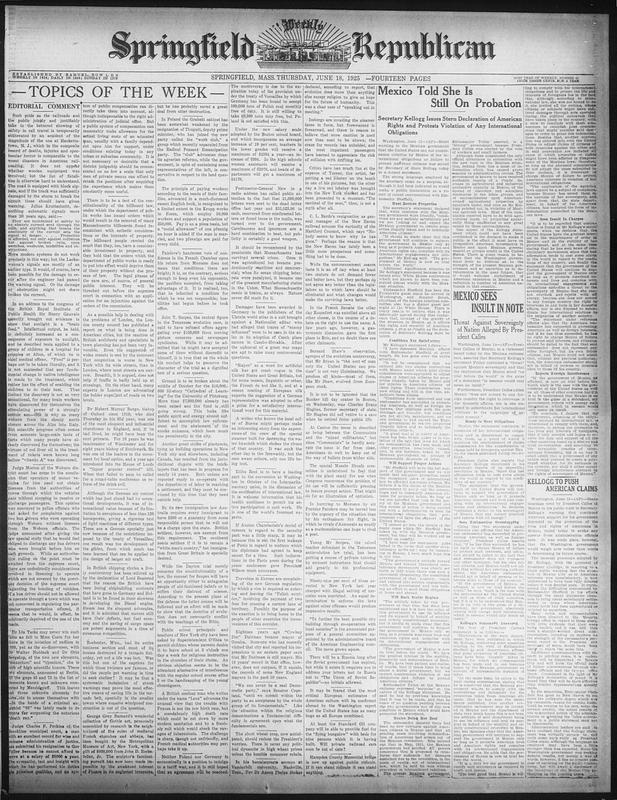 Springfield Weekly Republican. June 18, 1925 - Digital Commonwealth