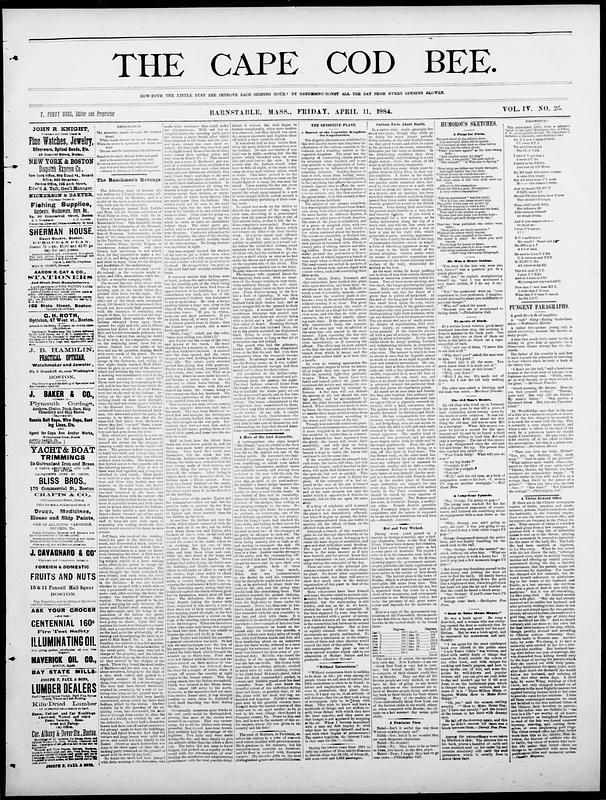 The Cape Cod Bee. April 11, 1884 - Digital Commonwealth