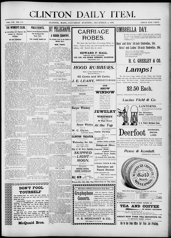 Clinton Daily Item. December 02, 1899 - Digital Commonwealth