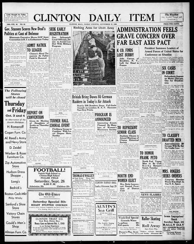 Clinton Daily Item. September 27, 1940 - Digital Commonwealth