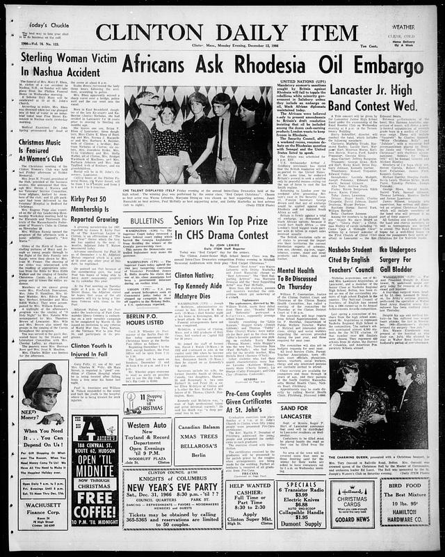 Clinton Daily Item. December 12, 1966 - Digital Commonwealth