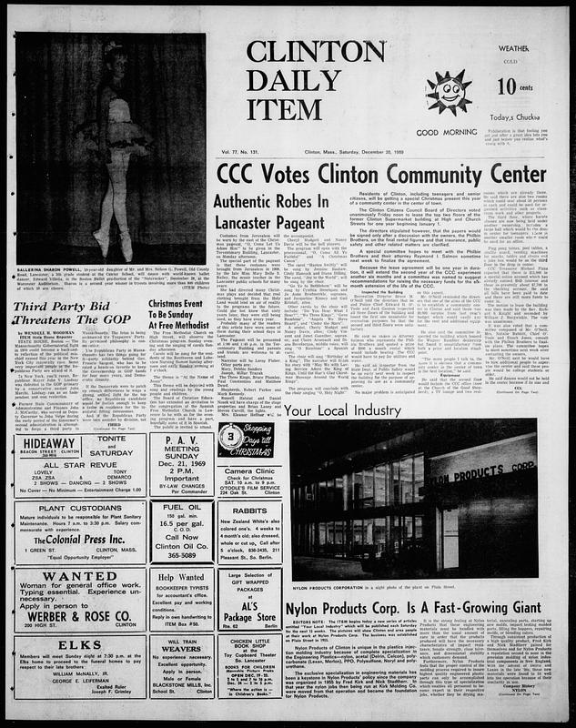Clinton Daily Item. December 20, 1969 - Digital Commonwealth