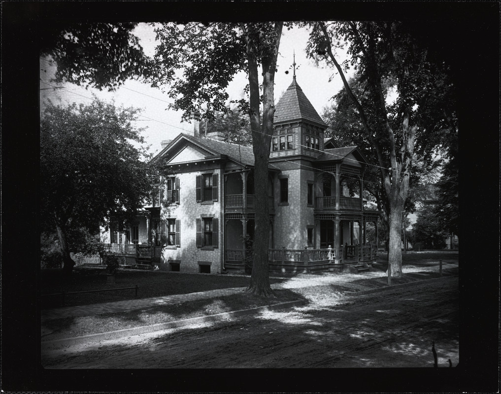 Italianate brick house with tower - Digital Commonwealth