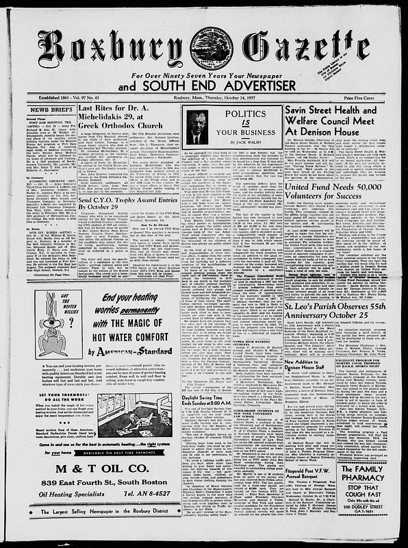 Roxbury Gazette and South End Advertiser. October 24, 1957 - Digital ...