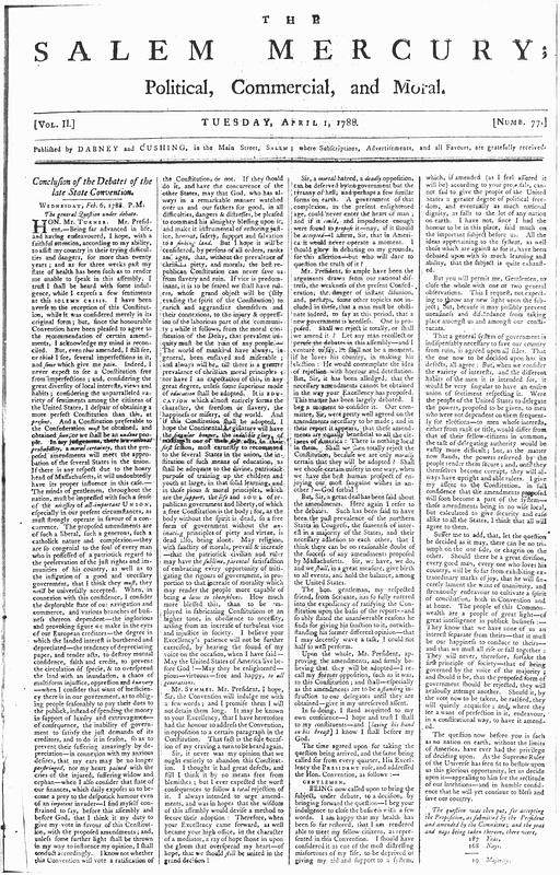 The Salem Mercury: Political, Commercial, and Moral. April 01, 1788 - Digital Commonwealth