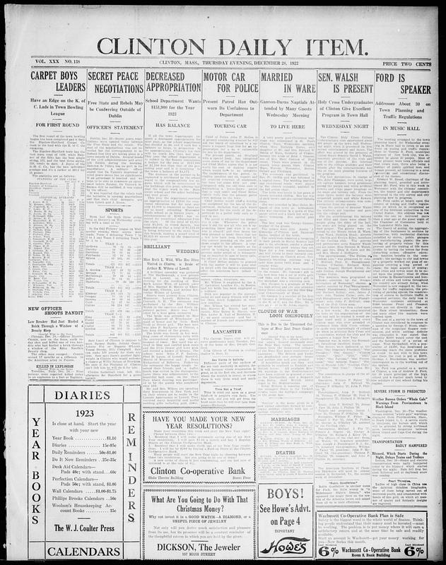 Clinton Daily Item. December 28, 1922 - Digital Commonwealth