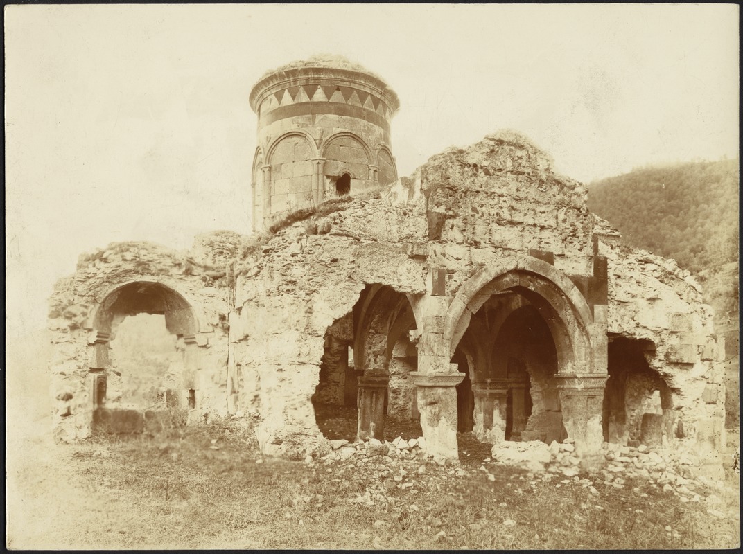 Ruins of an old Romanesque-style building (possibly a church or mosque ...