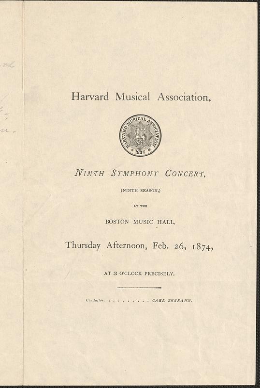 Harvard Musical Association ninth symphony concert, (ninth season), at ...