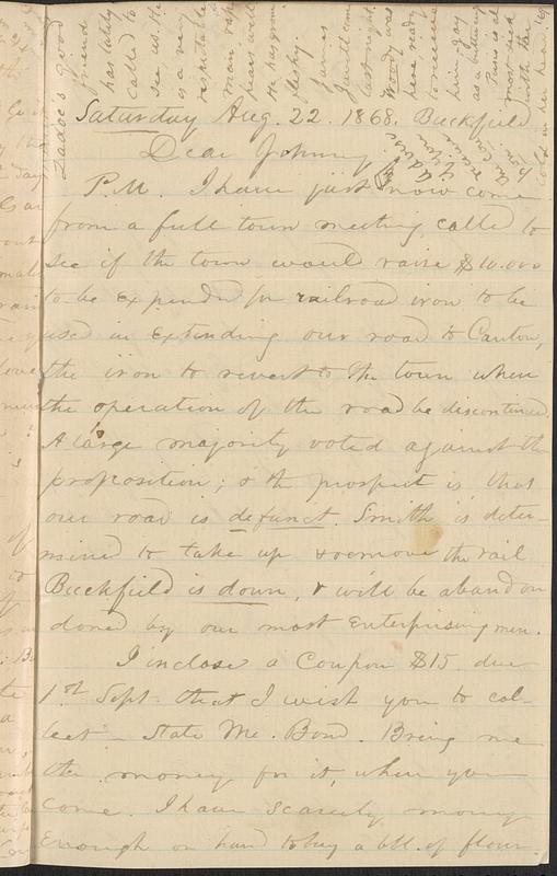 Letter from Zadoc Long to John D. Long, August 22, 1868 - Digital ...