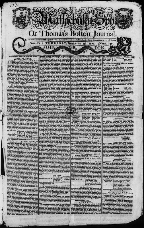 The Massachusetts Spy, or, Thomas'S Boston Journal - Digital Commonwealth