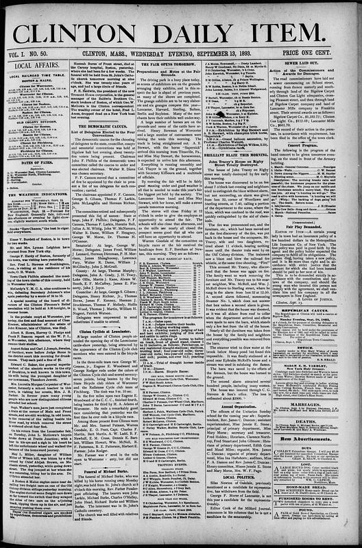 Clinton Daily Item. September 13, 1893 - Digital Commonwealth