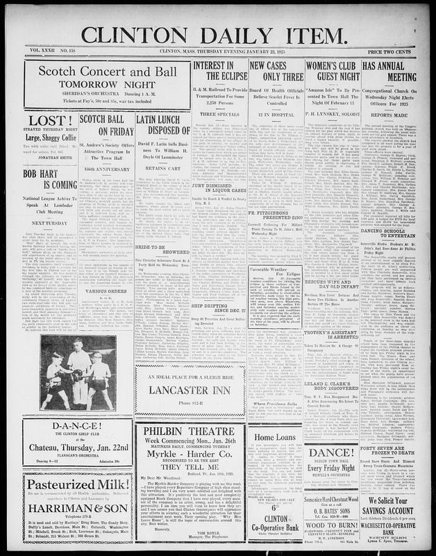 Clinton Daily Item. January 22, 1925 - Digital Commonwealth