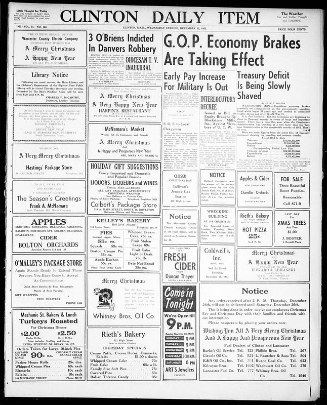 Clinton Daily Item. December 23, 1953 - Digital Commonwealth