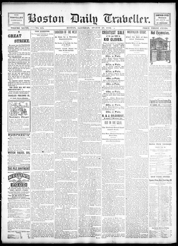 Boston Daily Traveller. August 20, 1892 - Digital Commonwealth