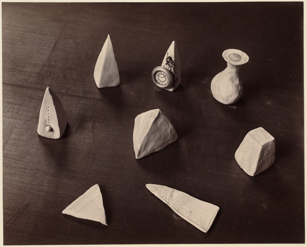 Eight examples of modelling: Clock, vase, various pointed-shaped ...