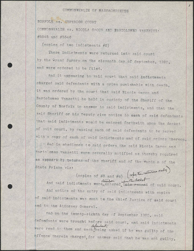 Defendants' Bill of Exceptions, Notes for Appeal - Digital Commonwealth