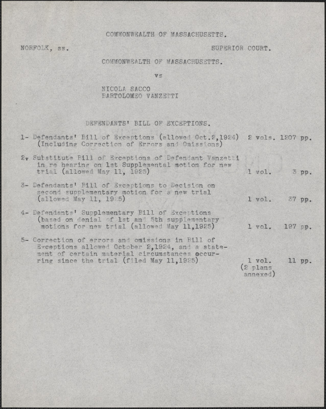 Notes about Defendants' Bill of Exceptions - Digital Commonwealth