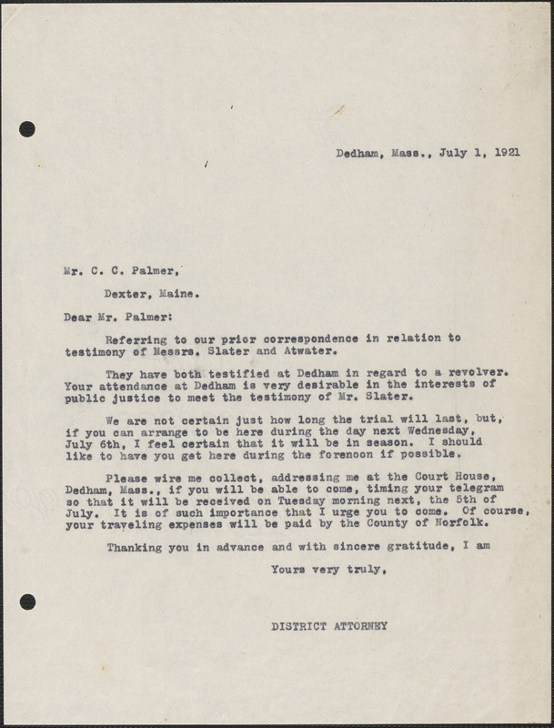 Letter from Frederick G. Katzmann, District Attorney (Southeastern ...