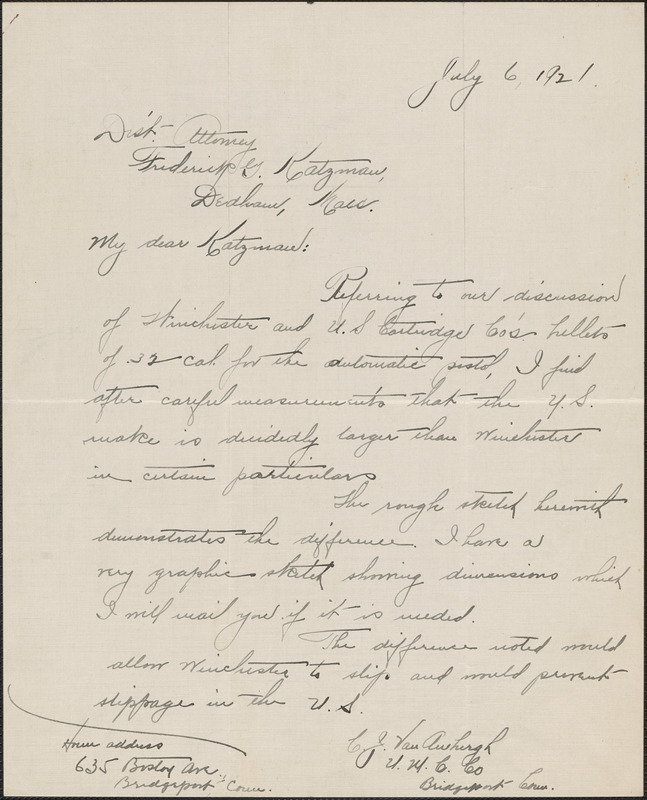 Letter from Charles J. Van Amburgh to Frederick G. Katzmann, District ...