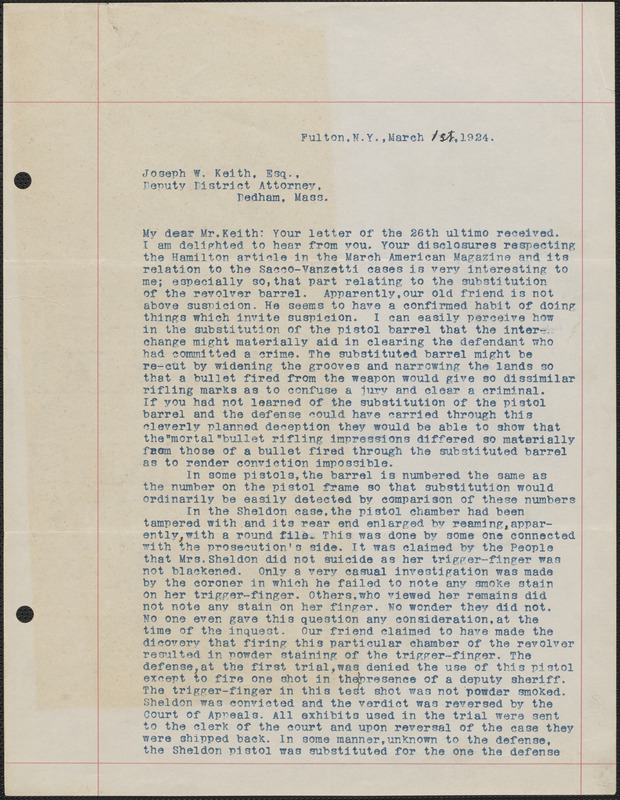 Letter from A. L. Hall to Joseph W. Keith, Deputy District Attorney ...
