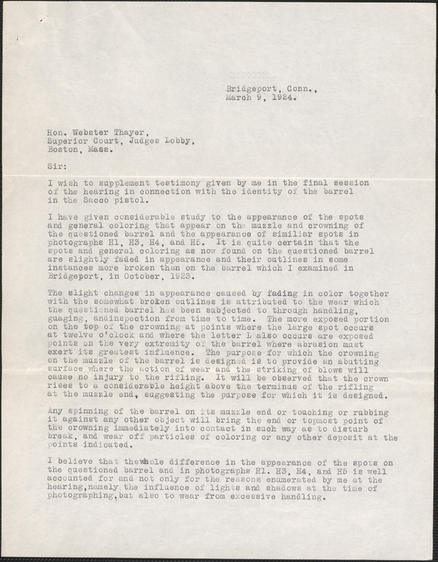 Letter from Charles J. Van Amburgh to Hon. Webster Thayer, Superior ...