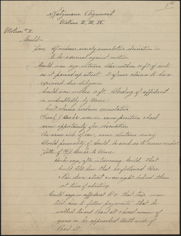 Arguments concerning supplementary motions for a new trial, handwritten ...