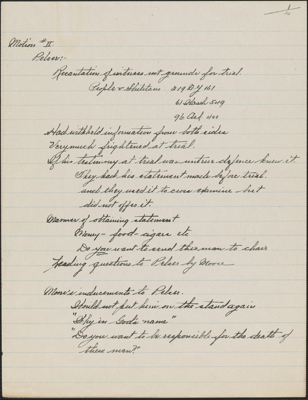 Handwritten notes concerning supplementary motions for a new trial ...