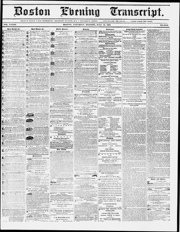 Boston Evening Transcript. July 12, 1862 - Digital Commonwealth