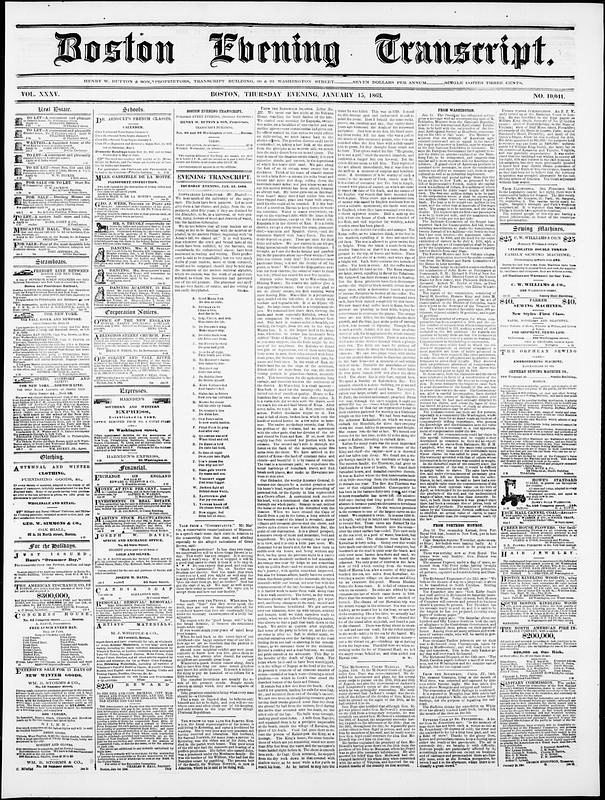 Boston Evening Transcript. January 15, 1863 - Digital Commonwealth