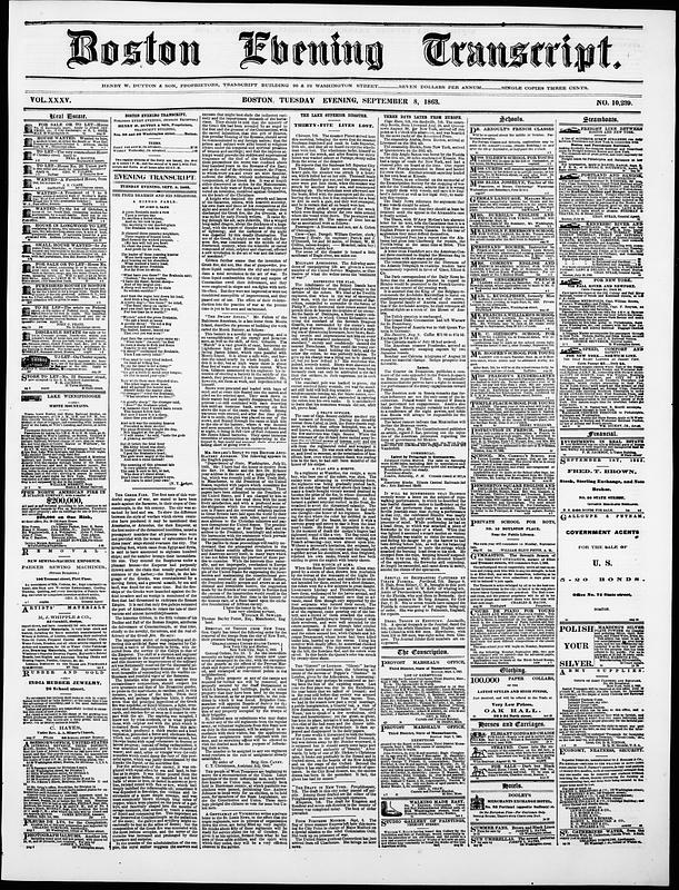 Boston Evening Transcript. September 08, 1863 - Digital Commonwealth