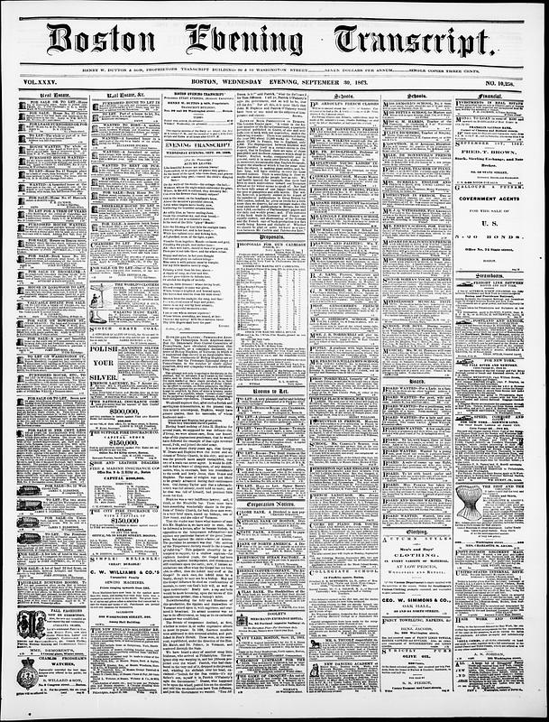 Boston Evening Transcript. September 30, 1863 - Digital Commonwealth