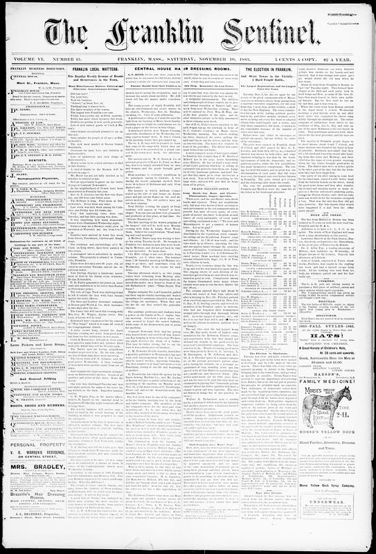 The Franklin Sentinel. November 10, 1883 - Digital Commonwealth