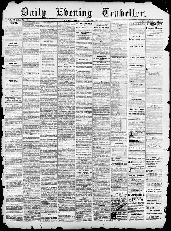 Daily Evening Traveller. February 23, 1878 - Digital Commonwealth