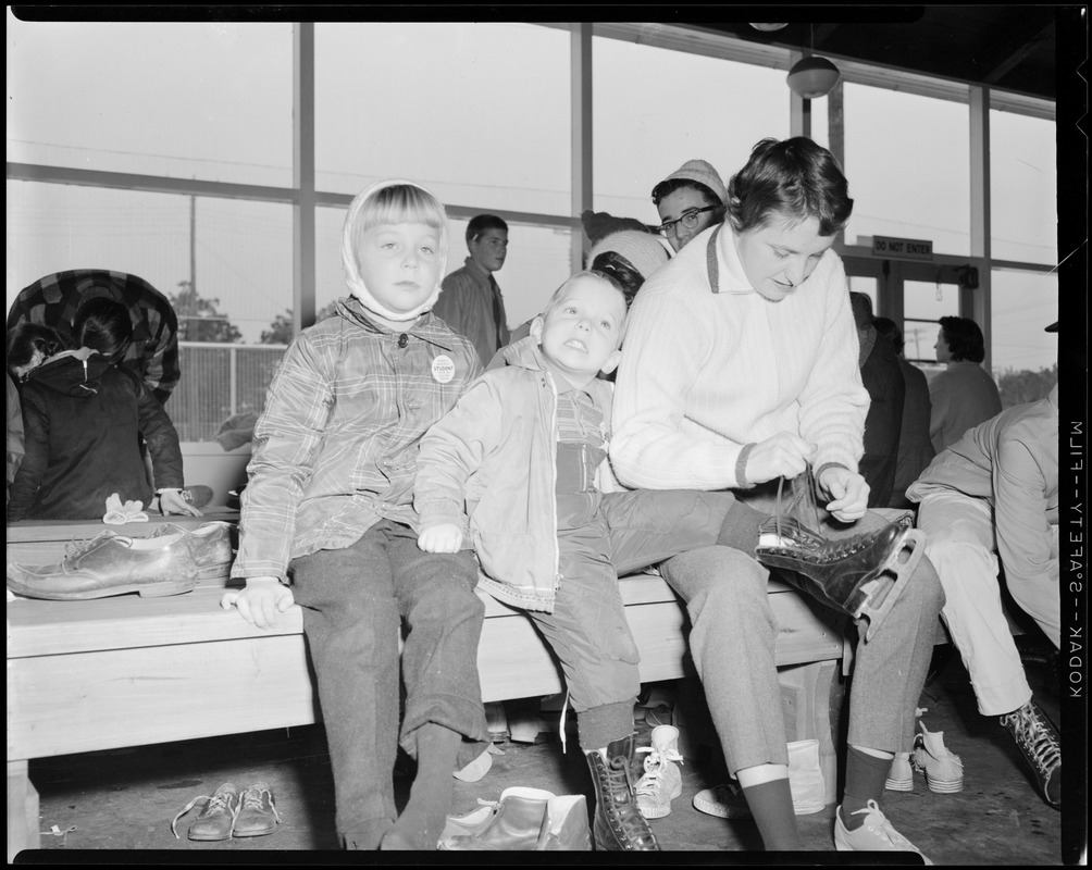 Kennedy Skating Rink, Mrs. J. Jaxtimer with her children, Ernest and ...