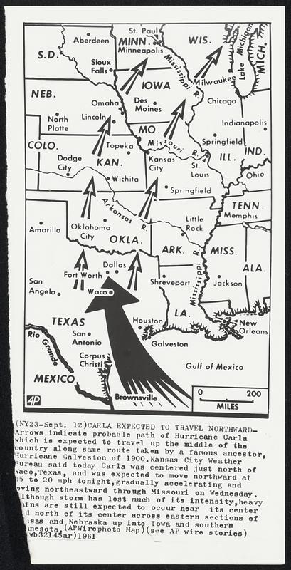 Carla Expected to Travel Northward-Arrows indicate probable path of ...