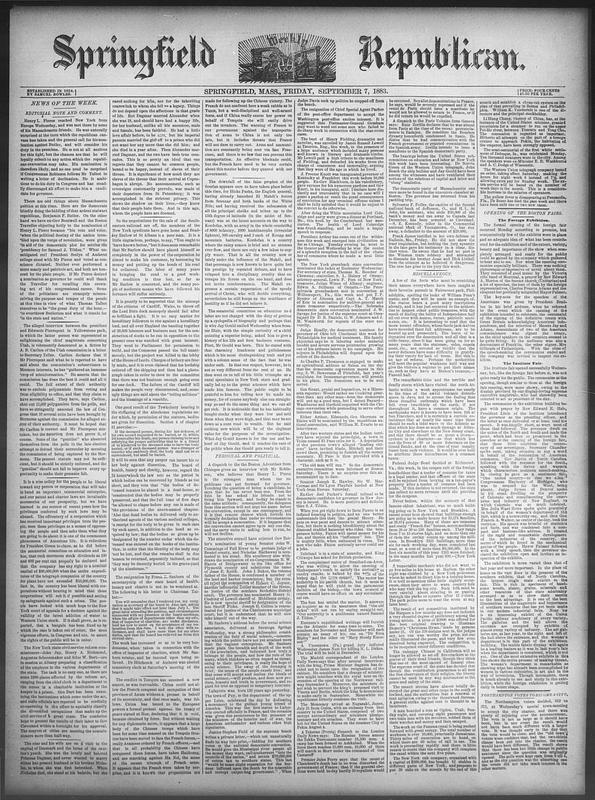 Springfield Weekly Republican. September 07, 1883 - Digital Commonwealth