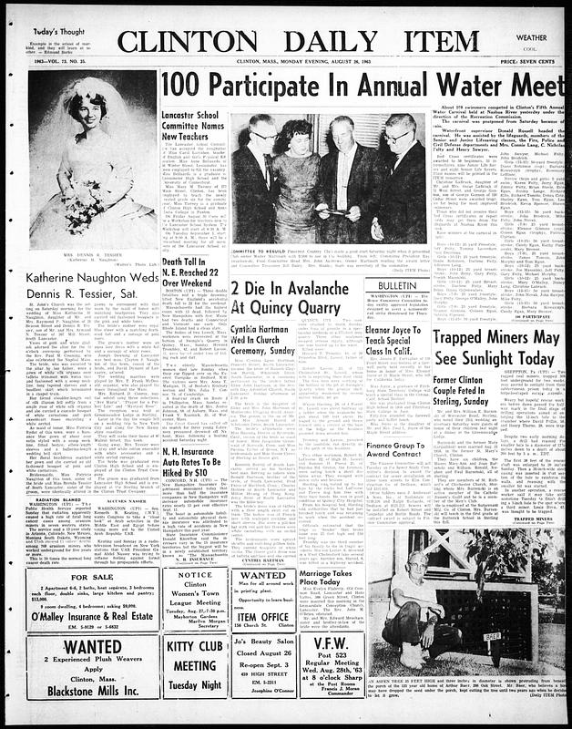 Clinton Daily Item. August 26, 1963 - Digital Commonwealth