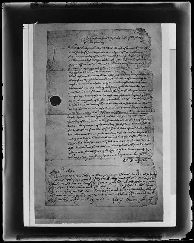 Manuscripts, death warrant for the hanging of Bridget Bishop for ...