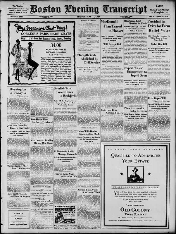 Boston Evening Transcript. June 11, 1929 - Digital Commonwealth