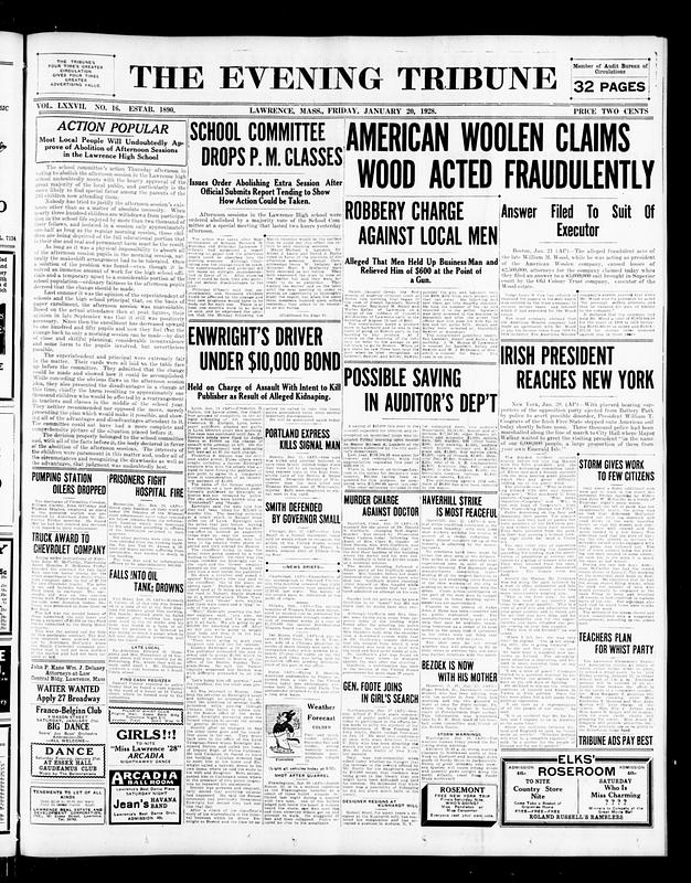The Evening Tribune. January 20, 1928 - Digital Commonwealth
