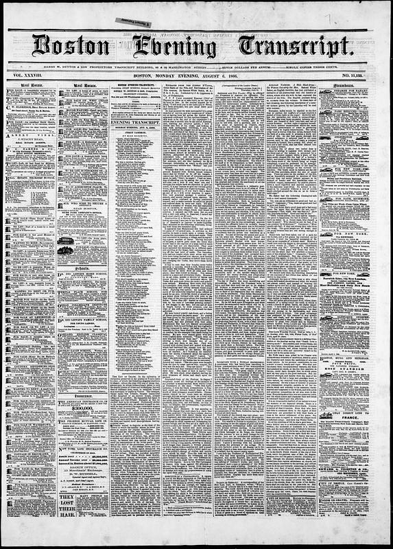 Boston Evening Transcript. August 06, 1866 - Digital Commonwealth