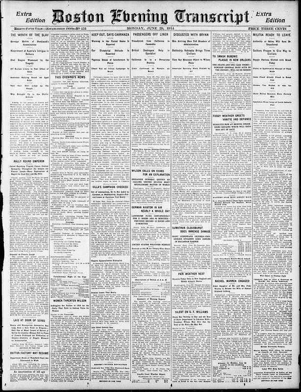 Boston Evening Transcript. June 29, 1914 - Digital Commonwealth