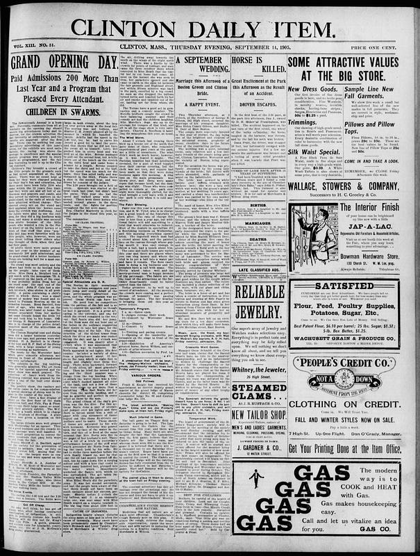 Clinton Daily Item. September 14, 1905 - Digital Commonwealth