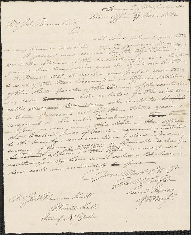 George Coffin to Job Ransom Smith, 27 November 1832 - Digital Commonwealth