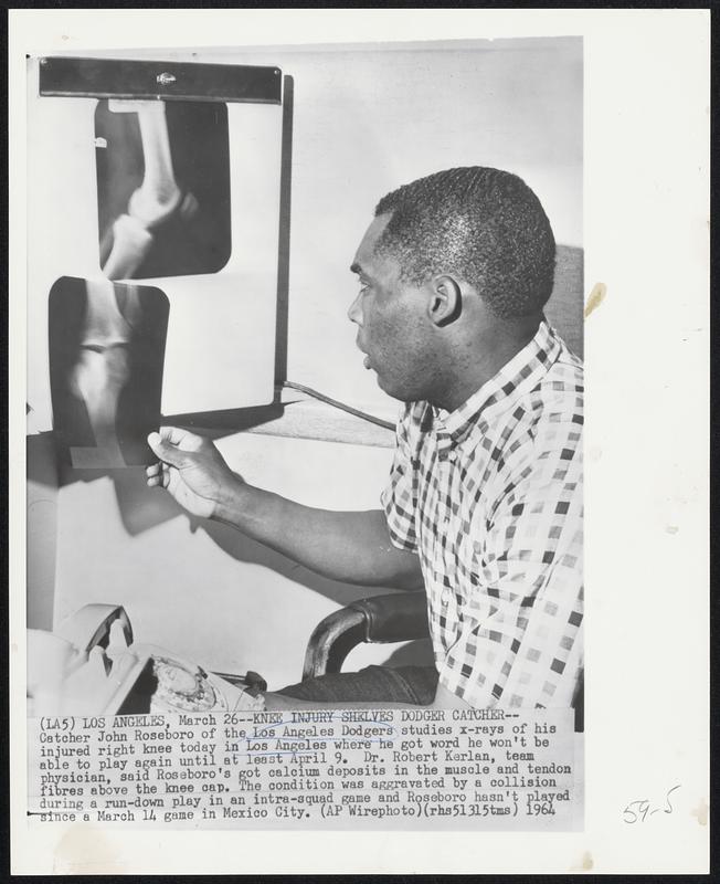 Knee Injury Shelves Dodger Catcher-- Catcher John Roseboro of the Los ...