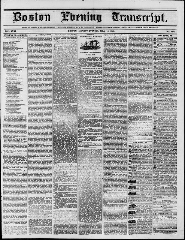 Boston Evening Transcript. July 16, 1860 - Digital Commonwealth